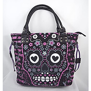 Lost Queen Purple Candy Flower Sugar Skull Cotton Canvas Shoulder Bag