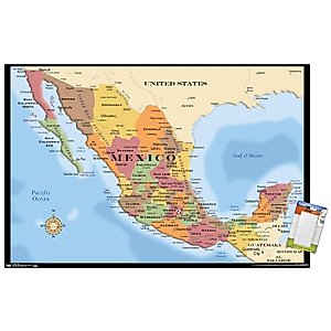 Trends International Map - Mexico Wall Poster, 14.725" x 22.375", Premium Poster & Mount Bundle