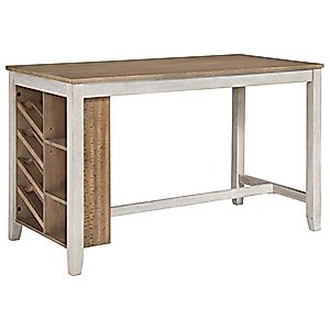Signature Design by Ashley Skempton Farmhouse 36" Counter Height Dining Table with Storage & Wine Rack, Whitewash