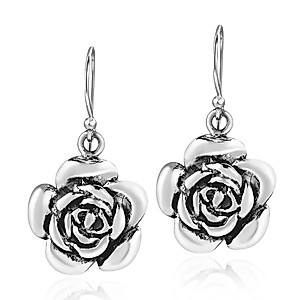 AeraVida Lovely Romantic Sweet Blooming Rose .925 Sterling Silver Dangle Earrings | Casual Sterling Silver Dangle Earring for Women | Jewelry Gift