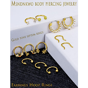 Msndnkwo 16G Septum Ring for Women Men 316L Surgical Stainless Steel Septum Jewelry Nipple Rings Nose Ring Seamless Hinged Segment Clicker CZ Daith Rook Helix Tragus Cartilage Piercing Jewelry