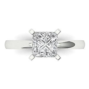 1.5 Ct Brilliant Princess Cut Clear Simulated Diamond 14K White Gold Solitaire Engagement Promise Bridal Ring Size 6.25
