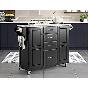 Home Styles Large Mobile Create-a-Cart Black Finish Two Door Cabinet Kitchen Cart with Salt and Pepper Granite Top, Adjustable Shelving