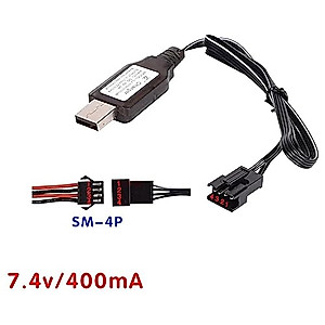 Lerpwige 1PC 7.4V (3.7V X2) SM-4P Li-ion Battery Power Electric Car USB Charging Cable Sm4p to Sm2p Adapter