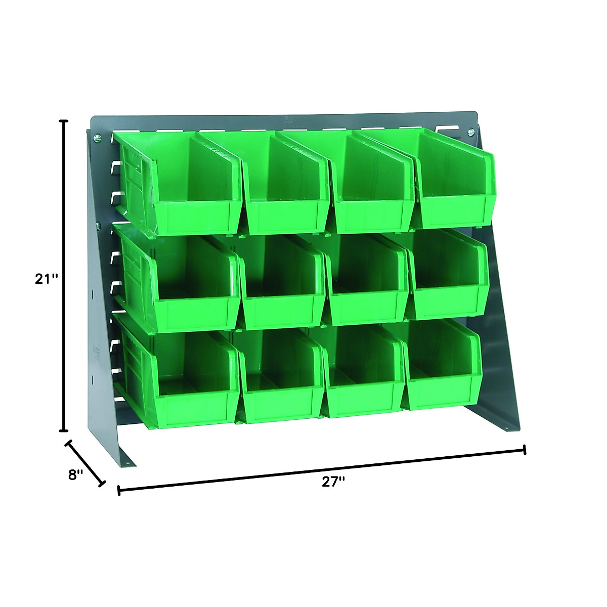 Quantum Storage Systems QBR-2721-230-12GN Ultra Bin Complete Bench Rack Package with 12 Ultra Bins, 27" x 8" x 21", Green