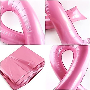 LOONELO 5pcs Breast Cancer Awareness Balloons Decoration, 40inch Pink Ribbon Breast Cancer Awareness Jumbo Foil Balloons, Hope Strength Faith Balloons for Pink Ribbon Breast Cancer Party Supplies