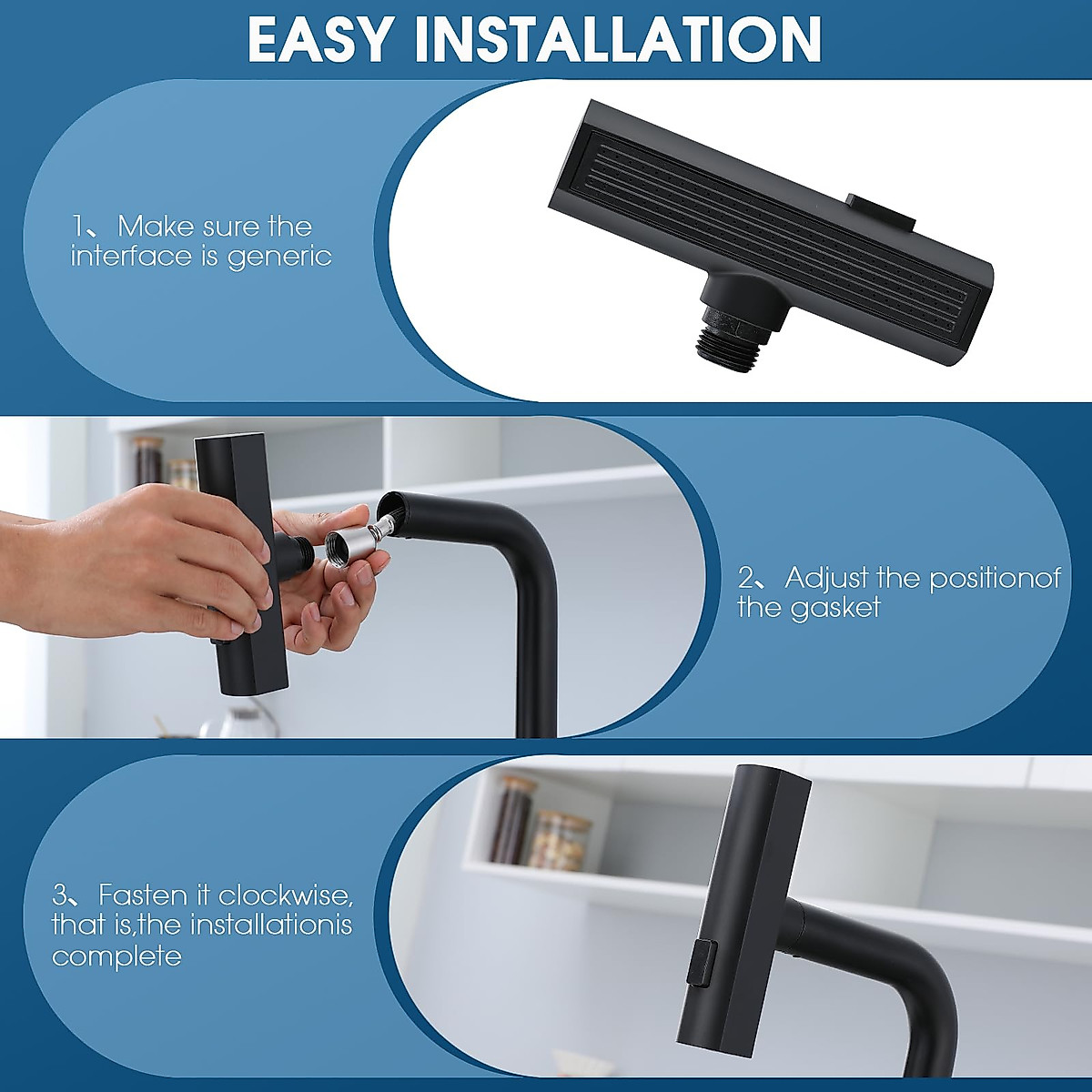 TRJIKAG Faucet Extender, 3 in 1 Sprayer Kitchen Sink Faucet Extender, Anti-Splash Kitchen Faucet Replacement Extender for Kitchen Sink, Black