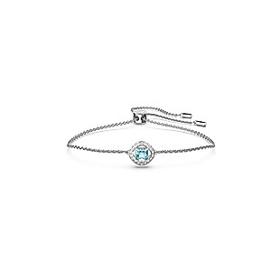 Swarovski Angelic Square Bracelet, with Aqua and White Crystals, Rhodium Plated Chain and Bolo Style Adjustable Closure, an Amazon Exclusive