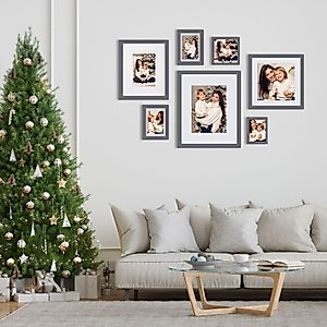 Egofine 5x7 Picture Frames 4 Pack Covered by Plexiglass for Picture 4x6 with Mat or 5x7 whitout Mat Made of Solid Wood for Table Top Display and Wall Mounting Photo Frame, Dark Gray