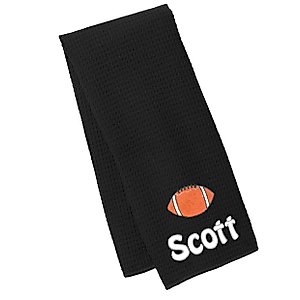 My Little Doc Personalized Football Towel, Workout, Gym, Waffle Microfiber, Embroidered Name, Monogrammed Sports Gift, Black