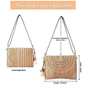 Konikit Straw Shoulder Bag for Women Hand-woven Summer Straw Crossbody Bag Beach Wallet khaki