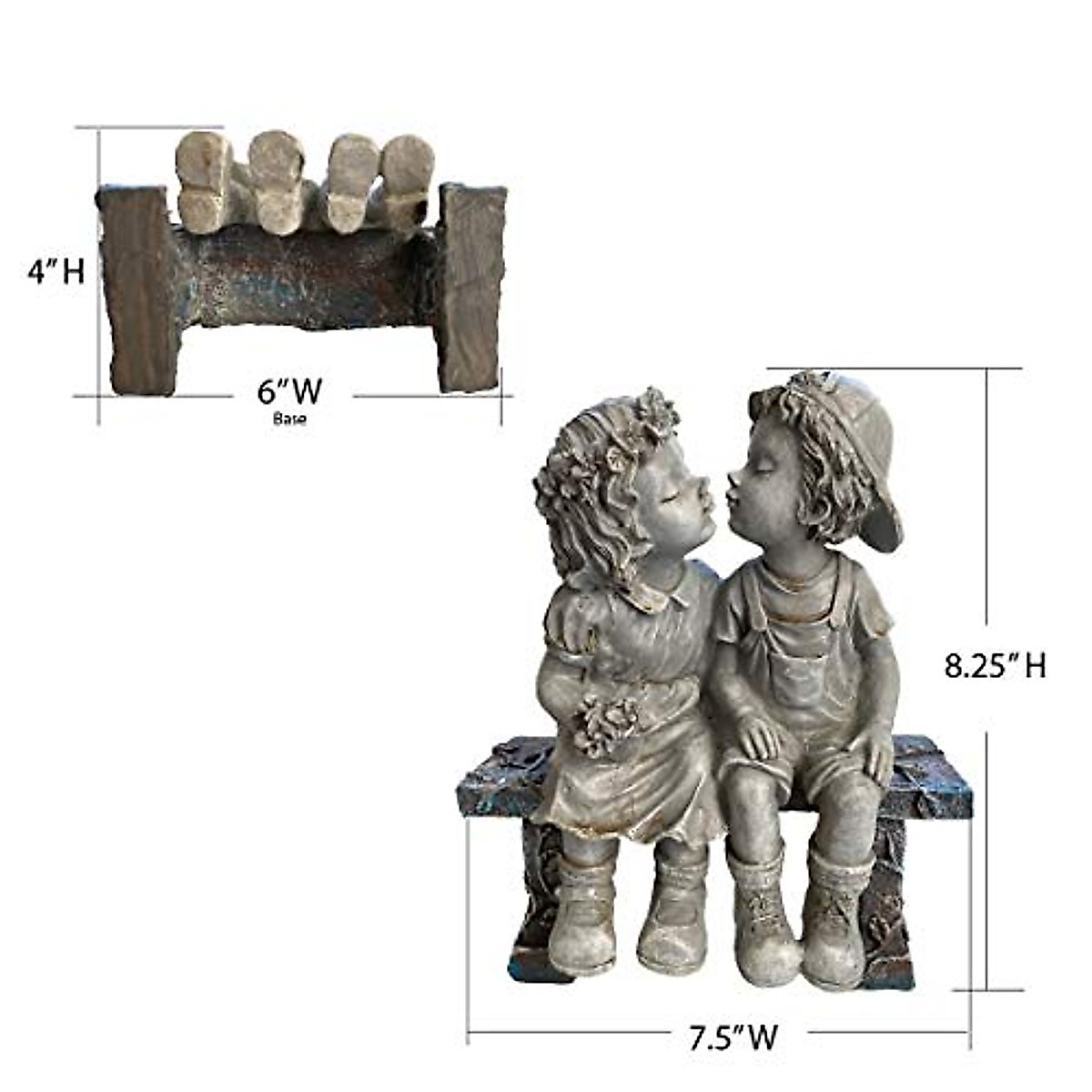 Lily's Home First Kiss Resin Garden Statue, Little Girl and Boy Kissing Yard Miniature Figurine, 9 Inch