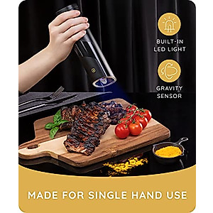 JULY HOME Gravity Electric Salt and Pepper Grinder Set, 2 Pack, Battery Operated, Adjustable Coarseness, One Hand Operation Electric Pepper Grinder with LED Light & Cleaning Brush (Packaging may vary)