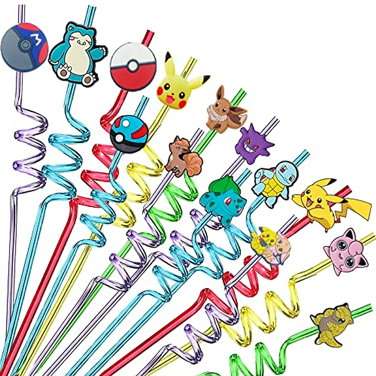 28Pcs Game Party Favors Reusable Drinking Straws, 14 Designs Cartoon Birthday Party Supplies