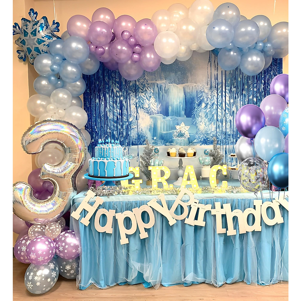 Purple and Blue Party Balloons Kit, 50pcs Blue Silver Purple Balloons 12 Inch Snow Balloons for Girls Theme Party Supplies Ice Snow Theme Birthday Baby Shower Winter Party Decorations