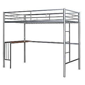 DEYOBED Twin Size Metal Loft Bed Frame with Desk and Spacious Under-Bed Design - Tailored for Kids and Teens