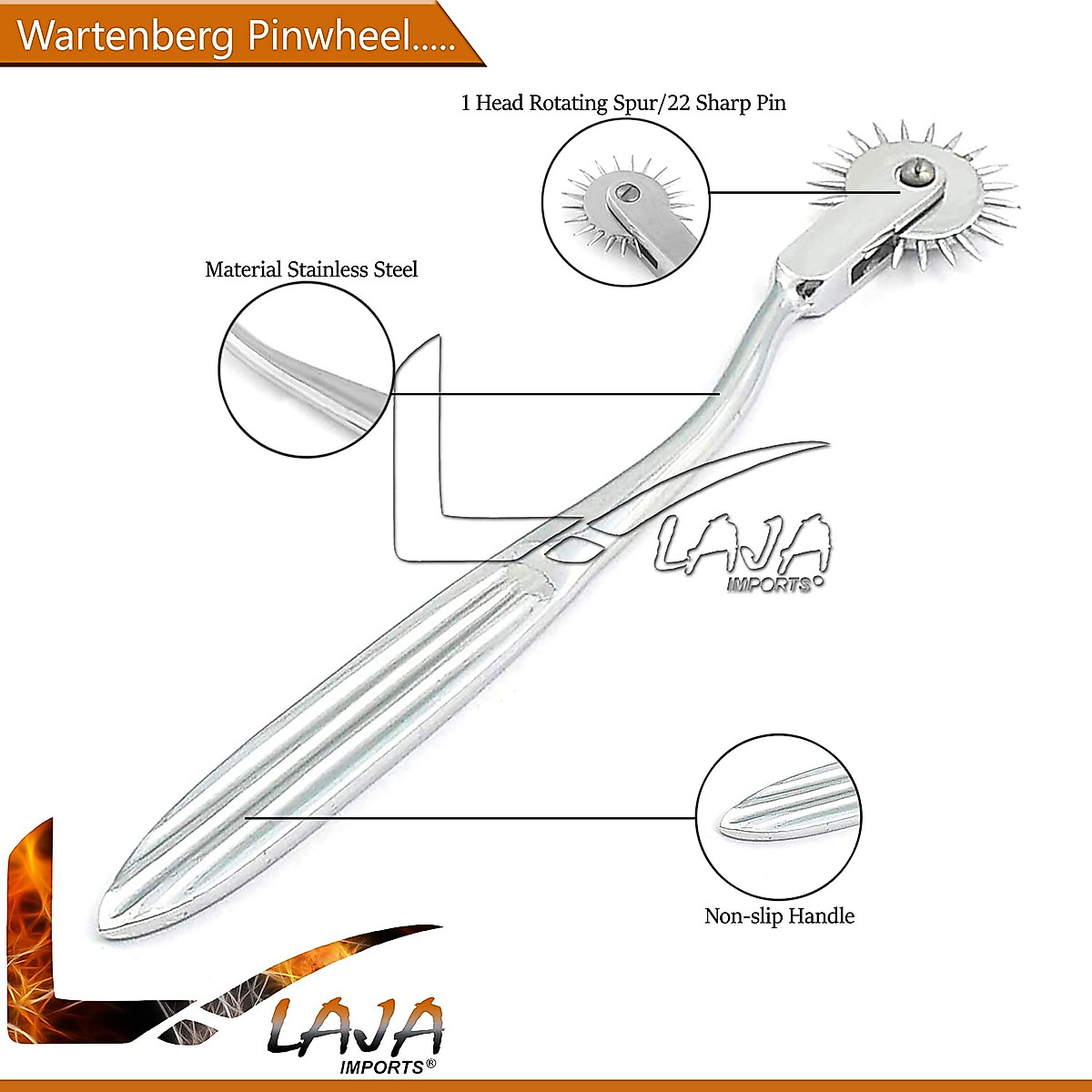 Laja Imports 4 Pcs Set Diagnostic Neurologic Wartenberg Sensory Testing Pinwheel Stimulator for Educational Use