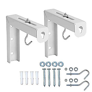 Mount-It! Projector Screen Wall Mount L-Brackets - Wall Hanging Bracket For Home Projector and Movie Screens, 6 inch Adjustable Mounting Hooks for Projection Screen, 1 Pair, White, 66 Lb Capacity Each