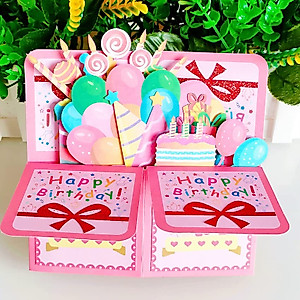 Get Your Merch 3D Popup Happy Birthday Card, Ideal for Sharing a Birthday, Sending a Congratulations, Greeting Card with Envelope and Unique Design- Pink