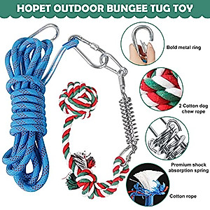 HOPET Dog Outdoor Bungee Solo Hanging Toy, Tether Tug of War Dog Toys for Pitbull Small Large Aggressive Chewers Dogs to Exercise, Durable Interactive Dog Tug Toy with Metal Spring Kit, Dog Rope Toys