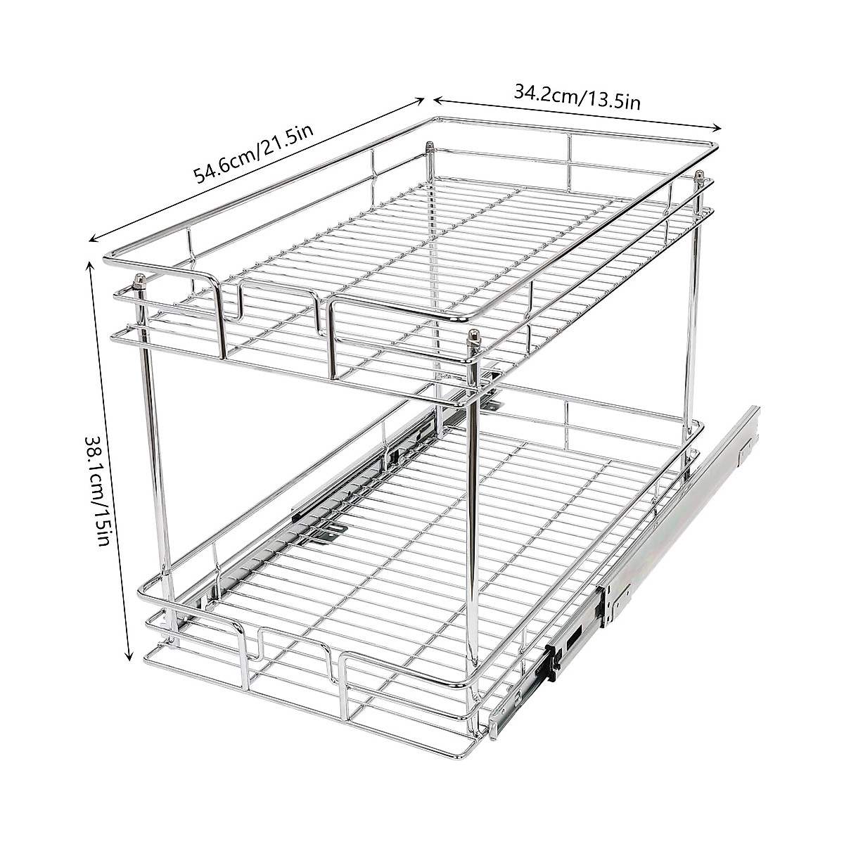 Pull Out Cabinet Organizer,Multi-Purpose Cabinet Organizer,Sink Organizer and Storage,Kitchen Helper,2-Tier Cabinet Pull Out Shelves,for Bathroom,Laundry Room,Kitchen,Pantry(Silver,21.5*13.5*15in)