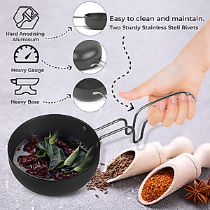 KSJONE Scratch Resistant Coating - Mini Tadka Pan for Eggs, Spices, Melting Butter - and more Tadka Pan,Large Tadka Pan for saag, dal, kadhi, dhokla (4.5 Inch Diameter)