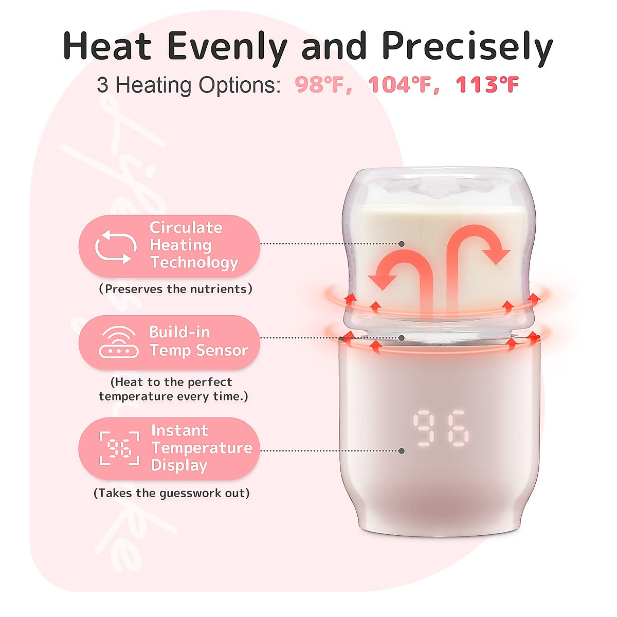 Befano Travel Bottle Warmer with Formula Dispenser, Leak-Proof Portable Bottle Warmer for Breastmilk and Formula. On The Go Baby Milk Warmer Set, Precise Instant Temperature Display, BPA Free - Pink