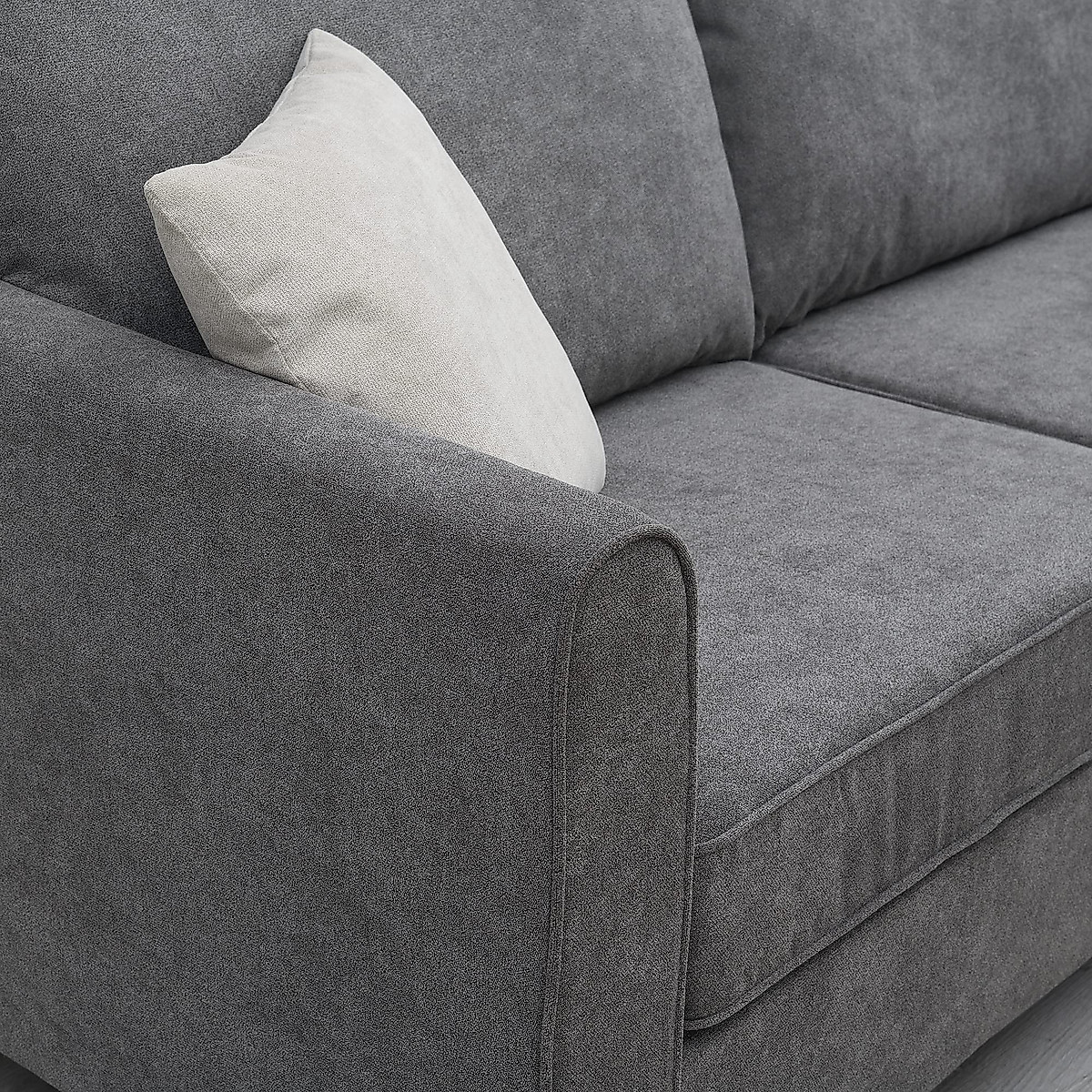 KoiHome 8888" Modern Upholstered Living Room Sectional, L Shape Fabric Corner Couch Set with 3 Pillows, 5 Seats Indoor Modular Sofa Chaise for Office,Apartment, Polyester, Plastic Leg, Grey