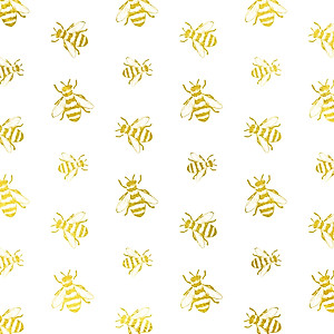 MR FIVE 30 Sheets White with Metallic Gold Bee Tissue Paper Bulk,20" x 28",Gold Bee Design Tissue Paper for Gift Bags,Gold Gift Wrapping Tissue Paper for Bee Party