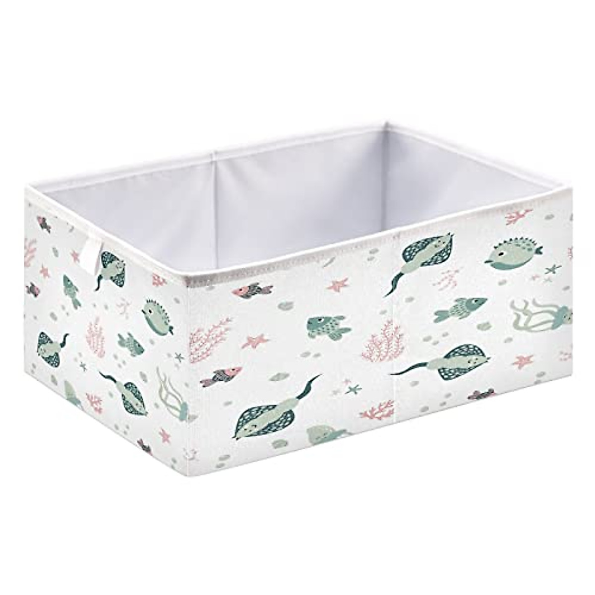 Kigai Marine Fish Sea Animals Fabric Storage Bin 11" x 11" x 11" Cube Baskets Collapsible Store Basket Bins for Home Closet Bedroom Drawers Organizers