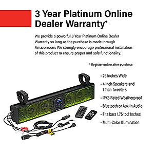 BOSS Audio Systems BRT26RGB ATV UTV Sound Bar System - 26 Inches Wide, IPX5 Rated Weatherproof, Bluetooth Audio, Amplified, 4 inch Speakers, 1 Inch Tweeters, USB Port, RGB Multicolor Illumination