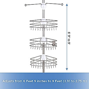 Kenney EasySlide Adjustable Corner Pole Caddy, Brushed Nickel