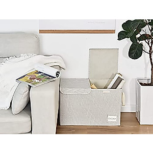 StorageWorks Storage Bin with Flip-Top Lids, Collapsible Storage Box, Gray and White Stripes, 24 ¾"L x 13" W x 16" H