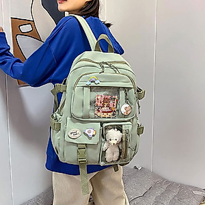 LELEBEAR Kawaii Backpack For School, Cute Bookbags With Kawaii Pin And Accessories For Teen Girls (Sage Green)