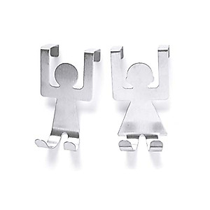 DOITOOL Over The Door Hook Stainless Steel Metal Door Hanger Cartoon People Shape Heavy-Duty Organizer for Coat, Towel, Bag, Robe Silver 4pcs
