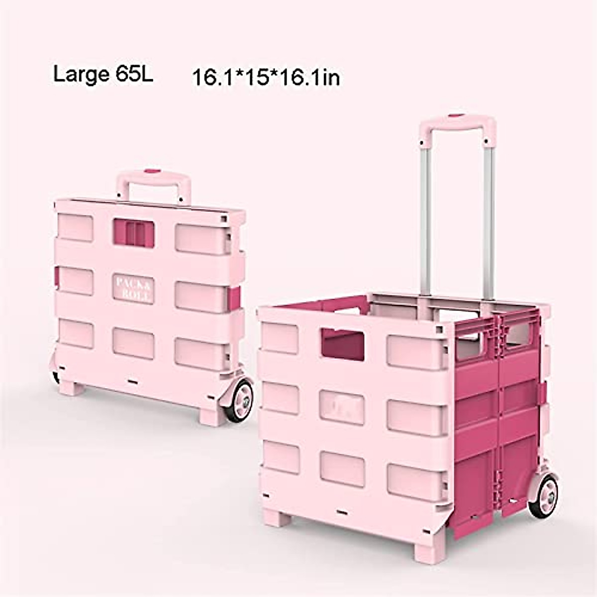 KOHARA Carts,Shopping Cart Shopping Trolley Foldable Utility Cart Collapsible Shopping Cart with Telescoping Handle for Shopping Luggage Office Utility Cart/Pink/16.1 * 15 * 16.1 Inches