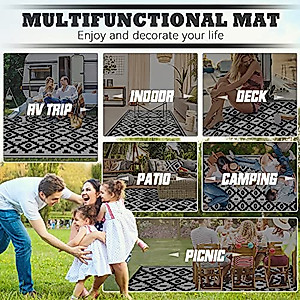 Loninak Outdoor Rug Carpet, Plastic Straw Rug, Waterproof Outdoor Rugs, Patio Rug for RV, Trailer, Beach Camping, Backyard, Deck, 4 Stakes and Carry Bag Included, 5' x 8'