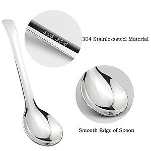 7.28 Inches Asian Soup Spoons Stainless Steel Chinese Soup Spoon Set of 4 Soup Spoons Silverware Cucharas Para Comer for Ramen Pho Miso Dumplings Noodles Wonton
