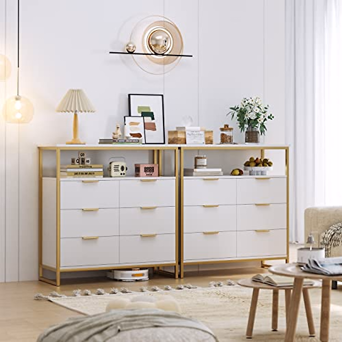 FACBOTALL Modern White Dresser, 6 Drawer Dresser with Shelf, Wood Chest of Drawers with Sturdy Steel Frame, Large Capacity 6 Drawer Dresser for Living Room Home
