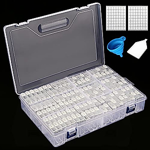 MANCHAP 120 Grids Diamond Painting Storage Containers, Art Craft Beads Organizer Box for Beads, Nails, Rhinestones, Label Stickers Included, Clear