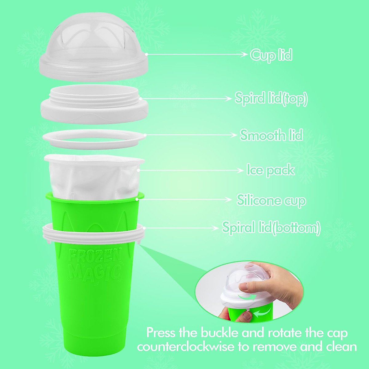 Slushy Maker Cup - DIY Magic Slushy Maker Squeeze Cup, Portable Smoothie Squeeze Cup for Juices, Milk and Ice Cream Make, Double Layers Silicone Slushie Cup with Straw for Friends,Family Gifts (green)