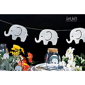 Elephant Garland Banner Glitter Silvery Baby Shower Decorations Christmas Supplies Baby Elephant Decorations Birthday Party Supplies Baby Nursery Decorations 10 Feet 17 Pcs