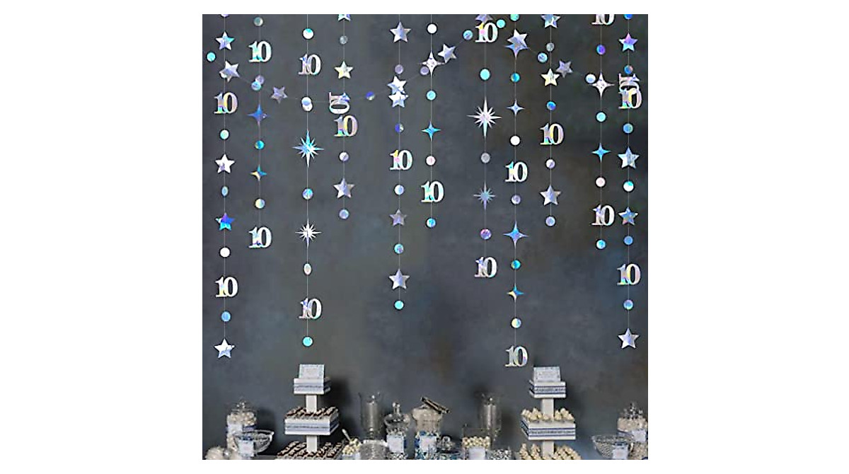 Iridescent 10th Birthday Decorations - Sparkling Number 10 Garland