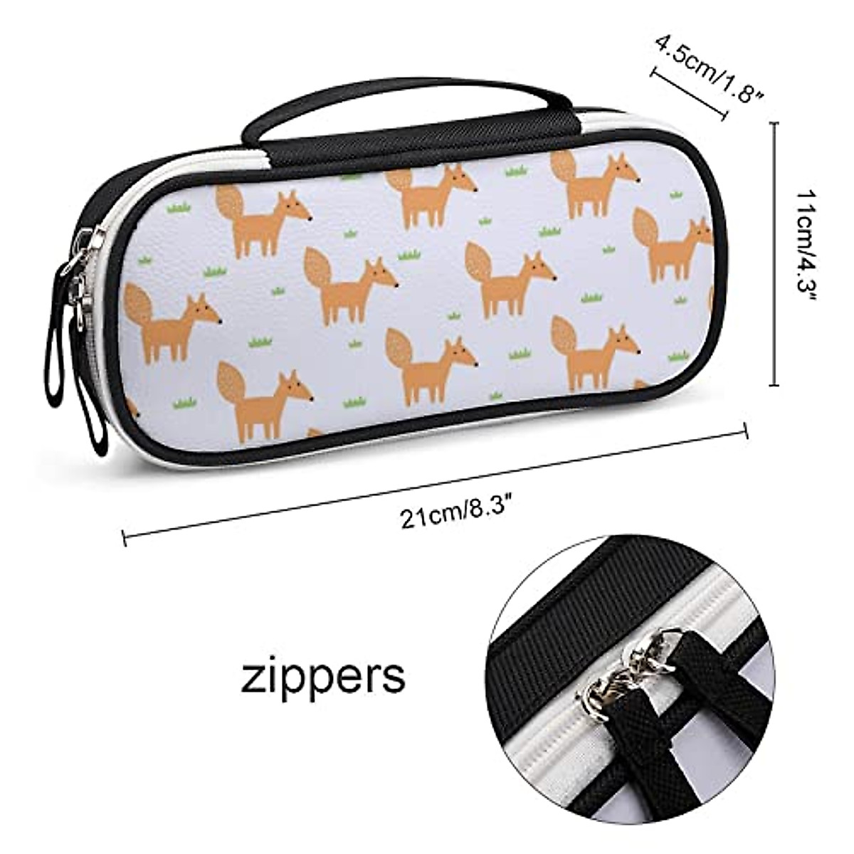 Cute Fox Printed Pencil Case Bag Stationery Pouch with Handle Portable Makeup Bag Desk Organizer