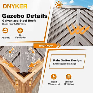 DNYKER Gazebo, Hardtop Gazebo with Curtain and Netting Double Galvanized Iron Surface Single Roof Aluminum Outdoor Gazebo with Aluminum Frame Grill Gazebo,for Garden, Patios, Lawns, Parties 12''x16''
