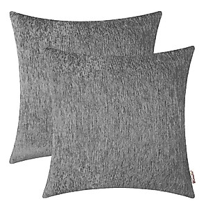 BRAWARM Chenille Throw Pillow Covers 20x20 Inches - Gray Chenille Pillow Covers Pack of 2, Solid Dyed Soft Chenille Pillow Cases for Couch Sofa Bed Home Decoration