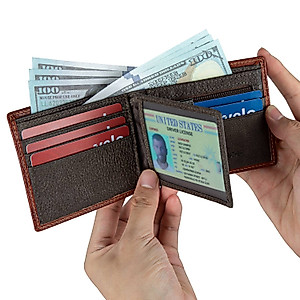 Tidoneam Leather Folding Wallet RFID Shielded Wallet With Personalized Photo Inter-layer Perfect Holiday Memorial Gift Birthday Gift for Men Husband Dad Son (Red)