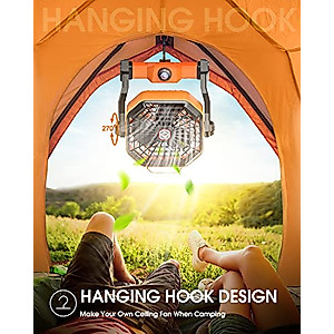 Drchop Portable Fan Rechargeable, 10400mAh Battery Operated Powered Fan, Outdoor Camping Fan with Light & Hook, Personal USB Desk Fan, for Bedroom, Table, Home, Office, Tent, Travel (Classic Orange)