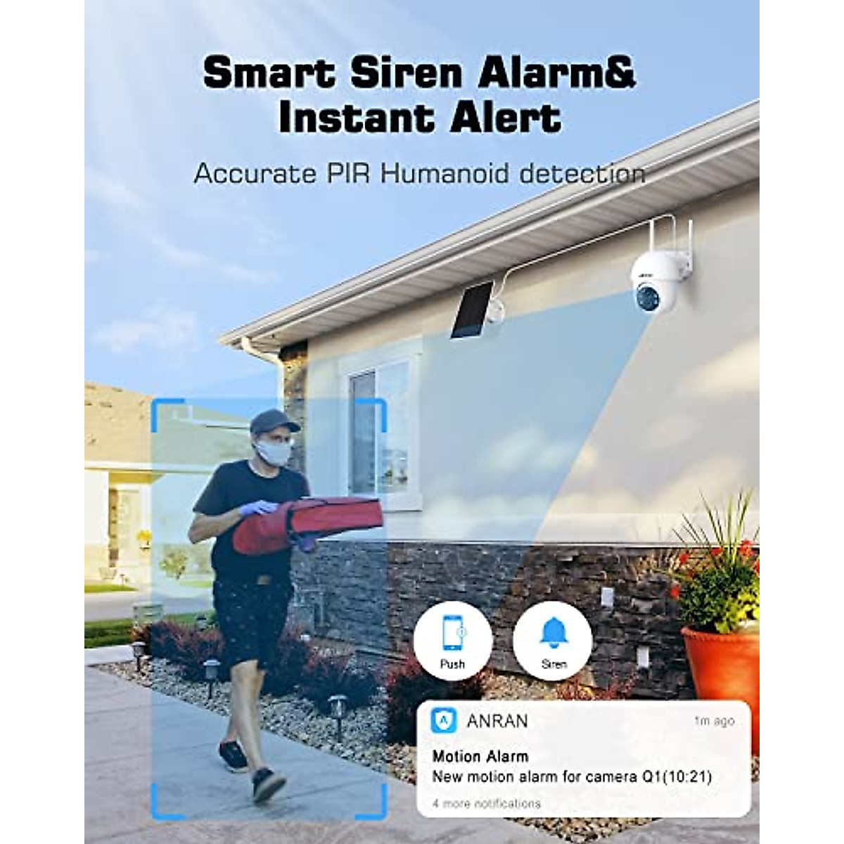 ANRAN Security Camera Wireless Outdoor with 360° View, Solar Outdoor Camera with Smart Siren (Q01-5MP)