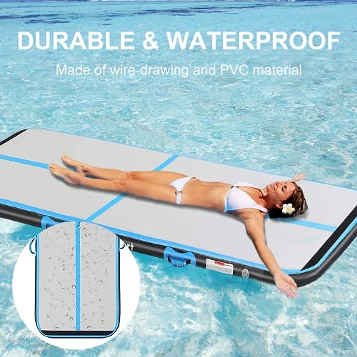 Inflatable Air Gymnastics Mat Gymnastics Track Training Mats Yoga Floor Cheerleading Landing Taekwondo Training Kungfu Exercise Mats with Electric Air Pump for Home Gymnasium Beach Park and Water Use